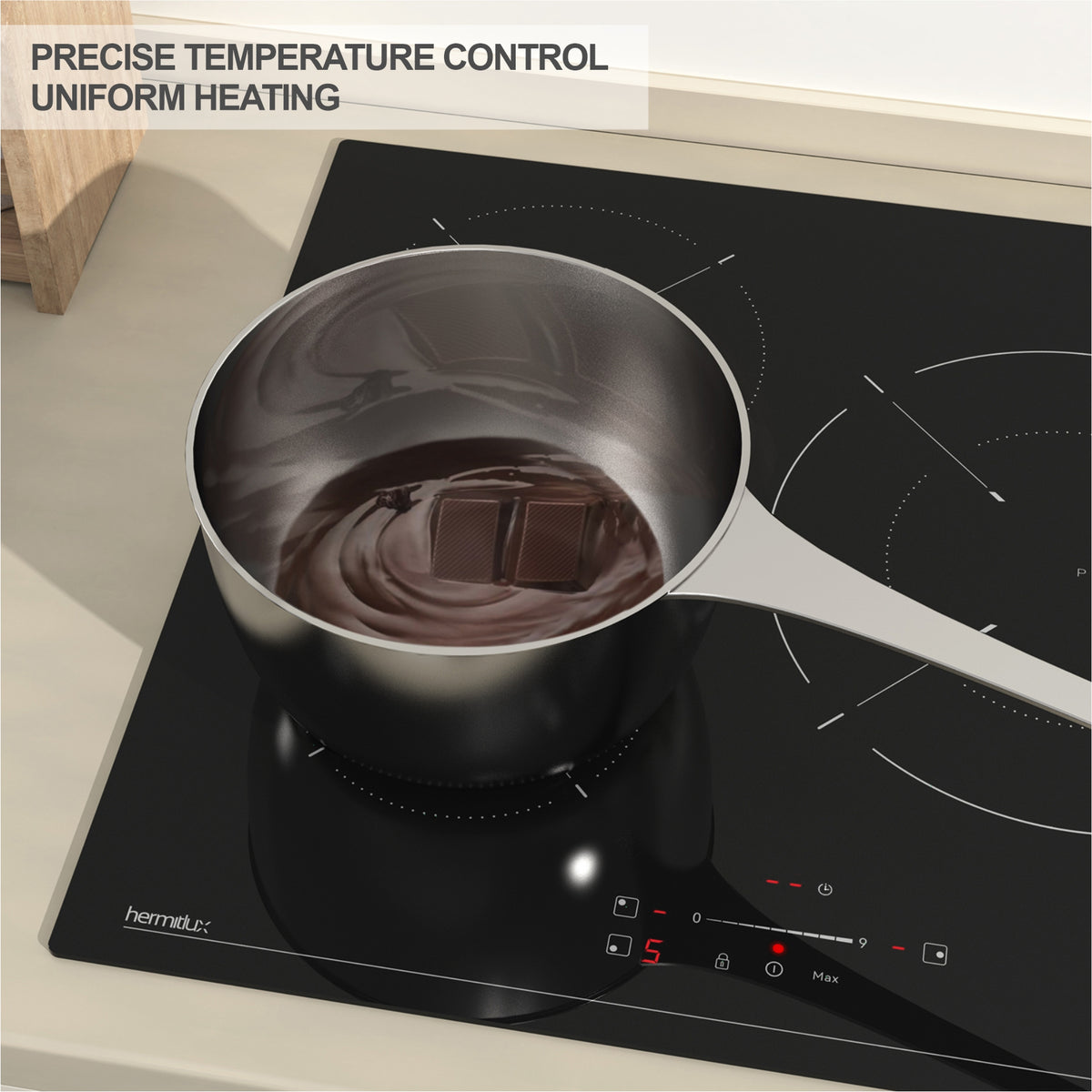 Hermitlux Induction Hob 60cm, 3 Zone Built-in Hob with 9 Power Levels,