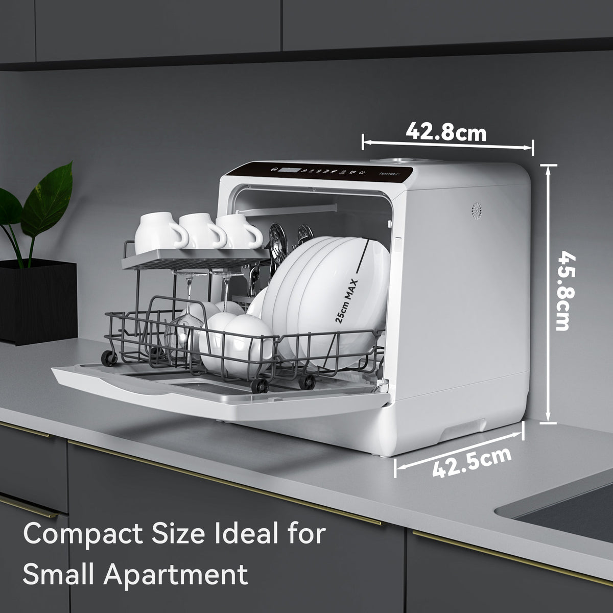 Hermitlux Table Top Dishwasher, Mini Countertop Dishwasher with 4 Plac