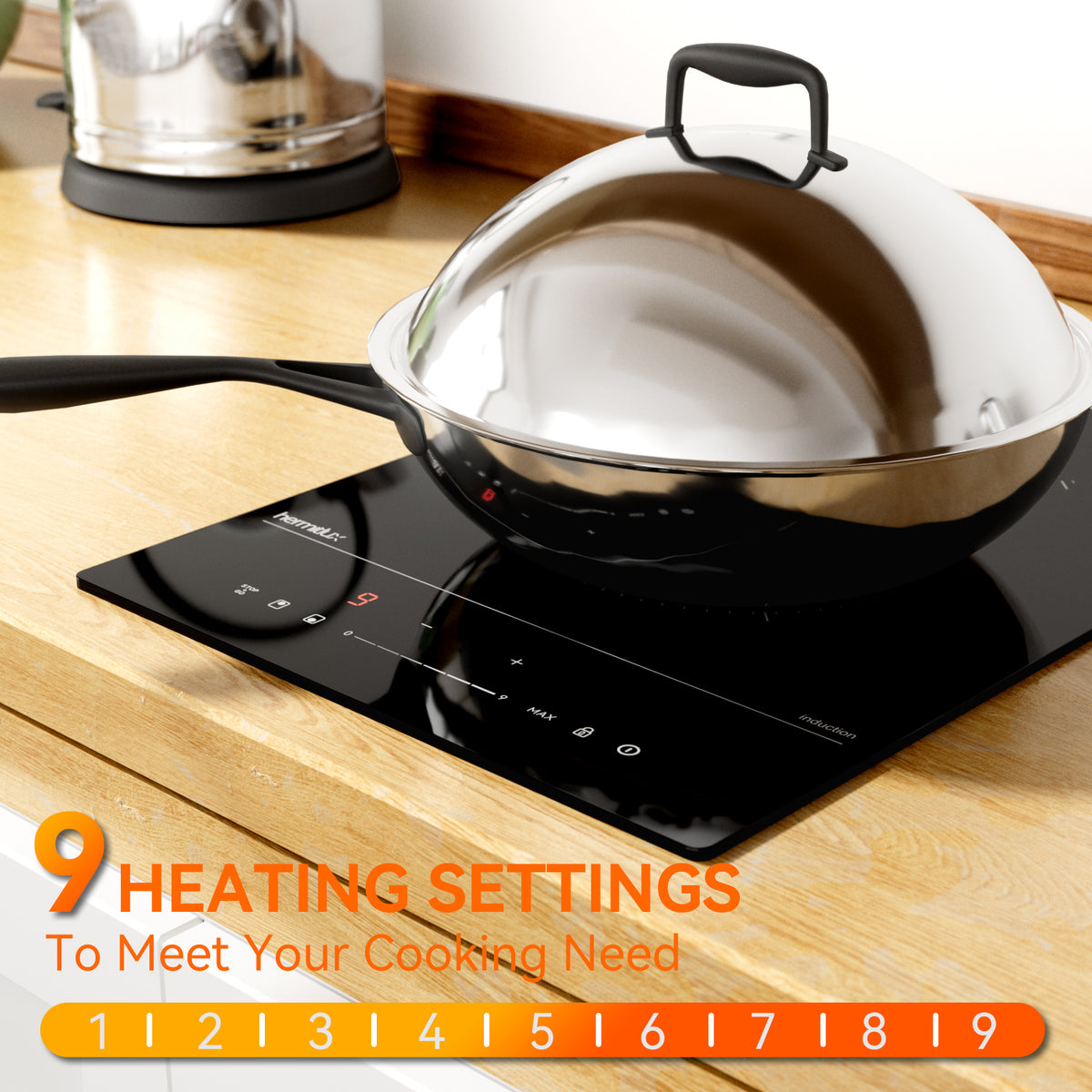 Hermitlux Induction Hob 2 Plates 3500w, 9 Power Levels and Pause